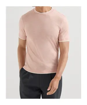 Brunello Cucinelli Linen And Cotton Jersey Crew Neck T-shirt With Faux-layering