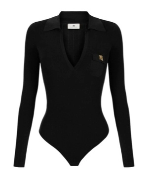 Elisabetta Franchi Openwork Embroidered Knitted Bodysuit - Black