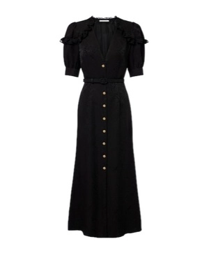 Alessandra Rich Belted Silk Jacquard Midi Dress - Black
