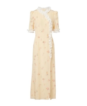 Alessandra Rich Floral Ruffled Silk Midi Dress - Yellow