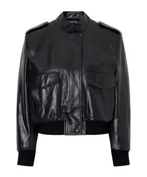 TOM FORD Shiny Leather Stand-collar Bomber Jacket
