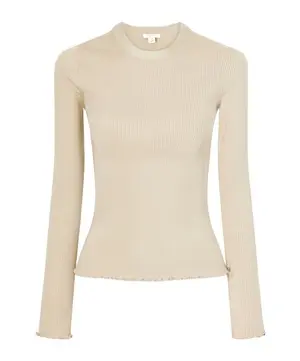Alaïa Crew Neck Ribbed Slim Knit Top