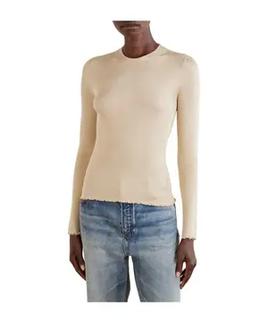 Alaïa Crew Neck Ribbed Slim Knit Top