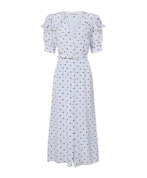 Alessandra Rich Belted Polka-dot Silk Midi Dress - Blue
