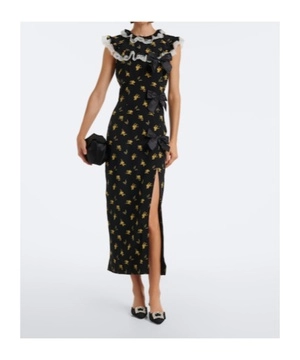 Alessandra Rich Floral Silk Gown With Bow Detail
