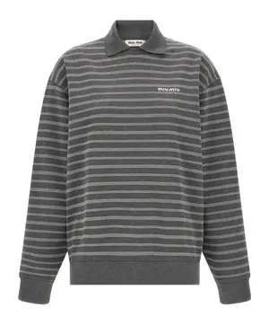 Miu Miu Striped Polo-collar Sweatshirt - Black