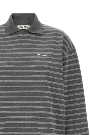Miu Miu Striped Polo-collar Sweatshirt - Black