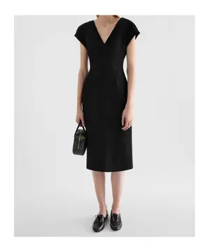 JIL SANDER Wool Sablé V-neck Dress
