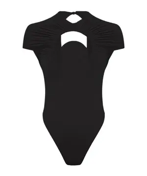 MARINE SERRE Short-sleeved Knitted One-piece Swimsuit