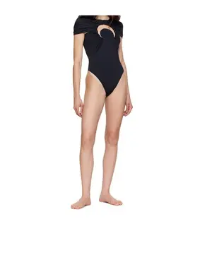 MARINE SERRE Short-sleeved Knitted One-piece Swimsuit
