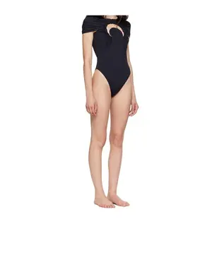 MARINE SERRE Short-sleeved Knitted One-piece Swimsuit