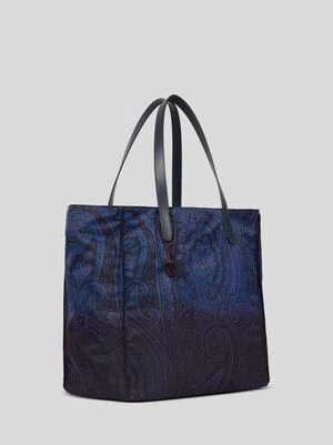 Etro Unfold Me Nylon Tote Bag With Degradé Arnica Motif - Blue