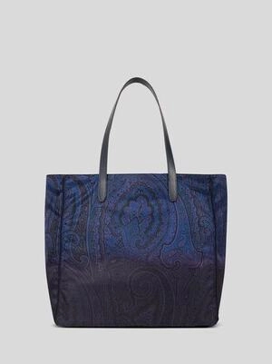 Etro Unfold Me Nylon Tote Bag With Degradé Arnica Motif - Blue
