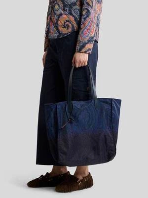 Etro Unfold Me Nylon Tote Bag With Degradé Arnica Motif - Blue
