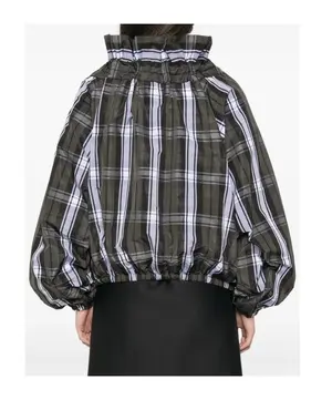 PATOU High Neck Lantern Sleeve Bow Detail Top - Black