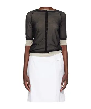 Paloma Wool Semi-transparent Ribbed Knit Crew Neck Cardigan - Black