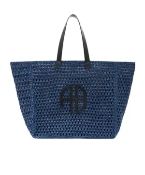 ANINE BING Rio Large Woven Tote Bag - Navy Blue