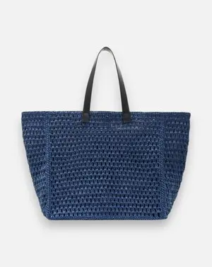 ANINE BING Rio Large Woven Tote Bag - Navy Blue