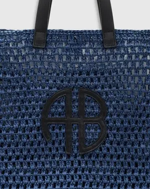 ANINE BING Rio Large Woven Tote Bag - Navy Blue