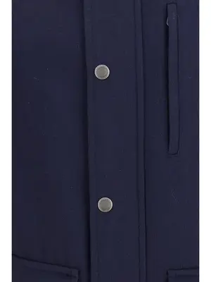 Brunello Cucinelli Snap-front Stand Collar Coat - Dark Blue