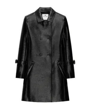 COURREGES Double-breasted Vinil Coat - Black