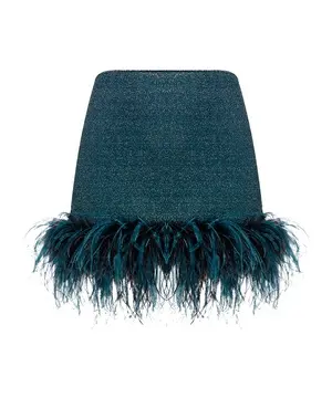 Oseree Feather-trimmed Skirt - Blue