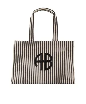 ANINE BING Lara Tote White And Black Stripe - White/black