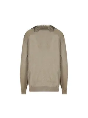 Valentino Garavani V-neck Lace-trimmed Metallic Sweater - Nude