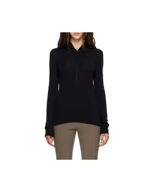 MUGLER Long Sleeve High Neck Zip Up Top - Black