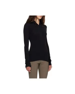 MUGLER Long Sleeve High Neck Zip Up Top - Black