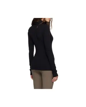 MUGLER Long Sleeve High Neck Zip Up Top - Black