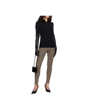 MUGLER Long Sleeve High Neck Zip Up Top - Black