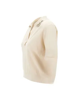KAOS Embellished Collar Knitted Polo Top