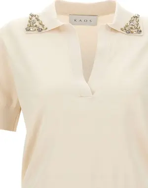 KAOS Embellished Collar Knitted Polo Top