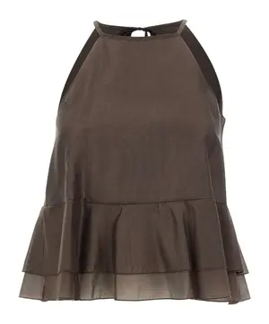 KAOS Ruffled Sleeveless Top - Brown