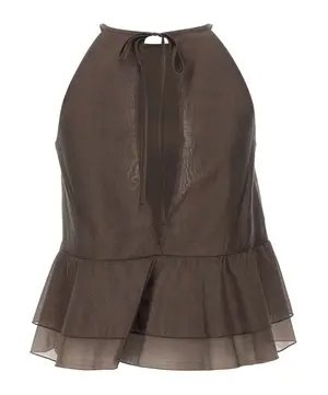KAOS Sleeveless Ruffled V-neck Top