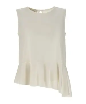 KAOS Sleeveless Asymmetrical Ruffled Hem Top - Cream