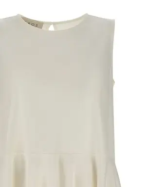 KAOS Sleeveless Asymmetrical Ruffled Hem Top - Cream
