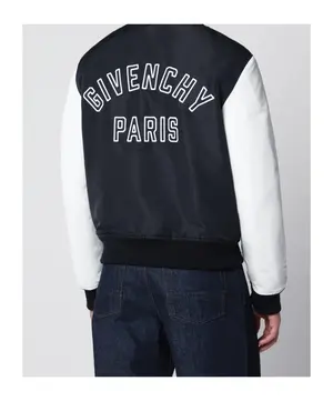 Givenchy Logo Embroidered Bomber Jacket - Navy/white