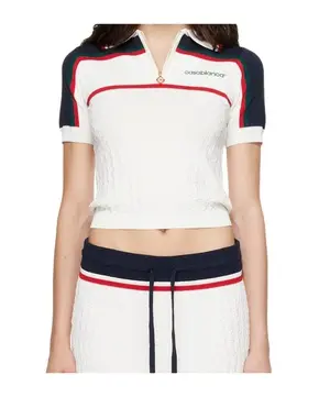 Casablanca Textured Zip Polo Top - Whitenavy