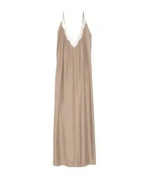 ALYSI Maxi Slip Dress With Lace Trim - Nude