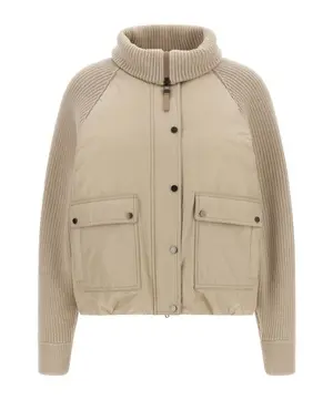 Brunello Cucinelli Knit Insert Cropped Down Jacket - Beige