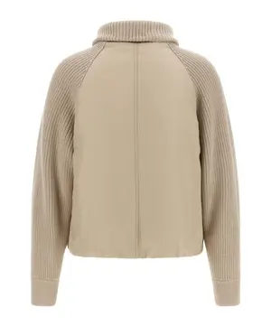 Brunello Cucinelli Knit Insert Cropped Down Jacket - Beige