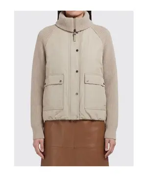 Brunello Cucinelli Knit Insert Cropped Down Jacket - Beige