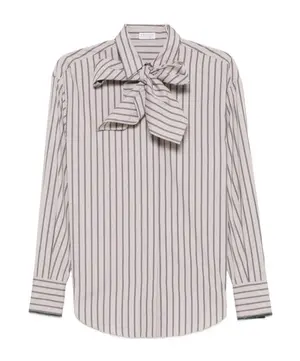 Brunello Cucinelli Striped Neck-tie Shirt - Beige