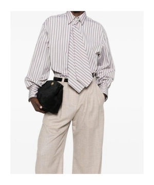 Brunello Cucinelli Striped Shirt With Tie Detail - Beige