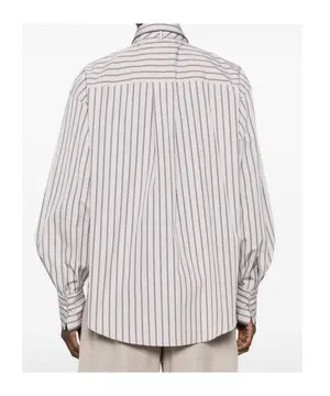Brunello Cucinelli Striped Shirt With Tie Detail - Beige