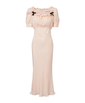 Alessandra Rich Bow-detail Ruffled Silk Jacquard Midi Dress - Pink