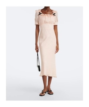 Alessandra Rich Silk Jacquard Midi Dress With Ruffle And Bow Details - Pink