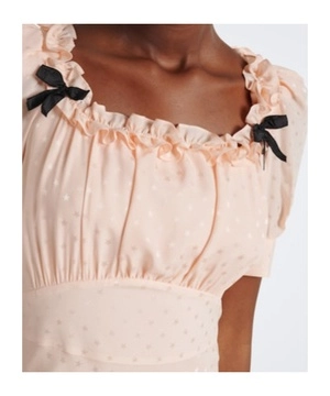 Alessandra Rich Silk Jacquard Midi Dress With Ruffle And Bow Details - Pink
